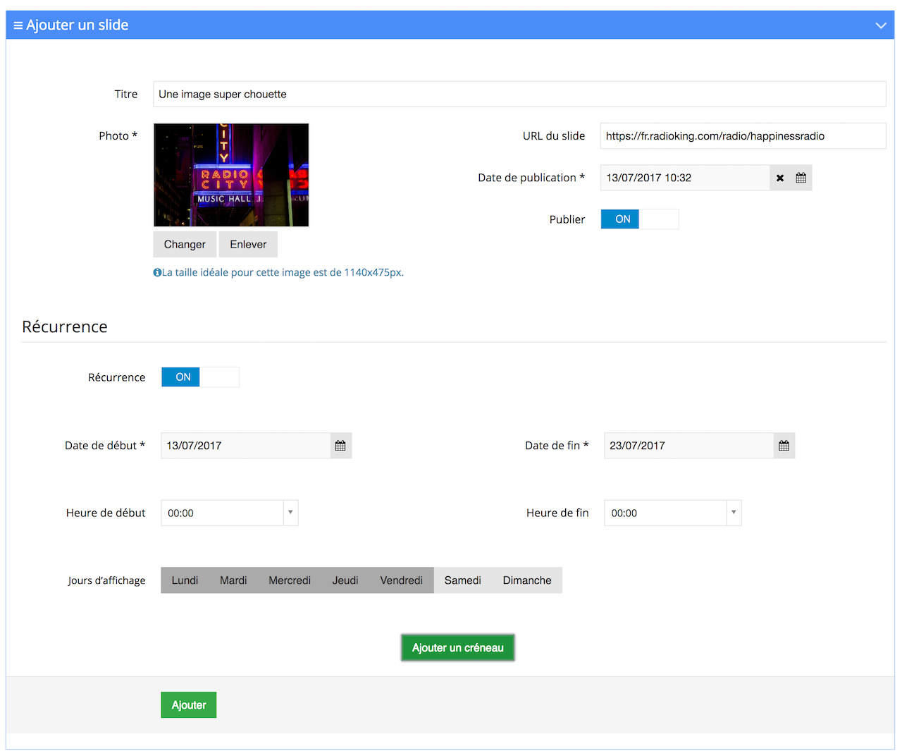 Le module Slider – Centre d'aide RadioKing